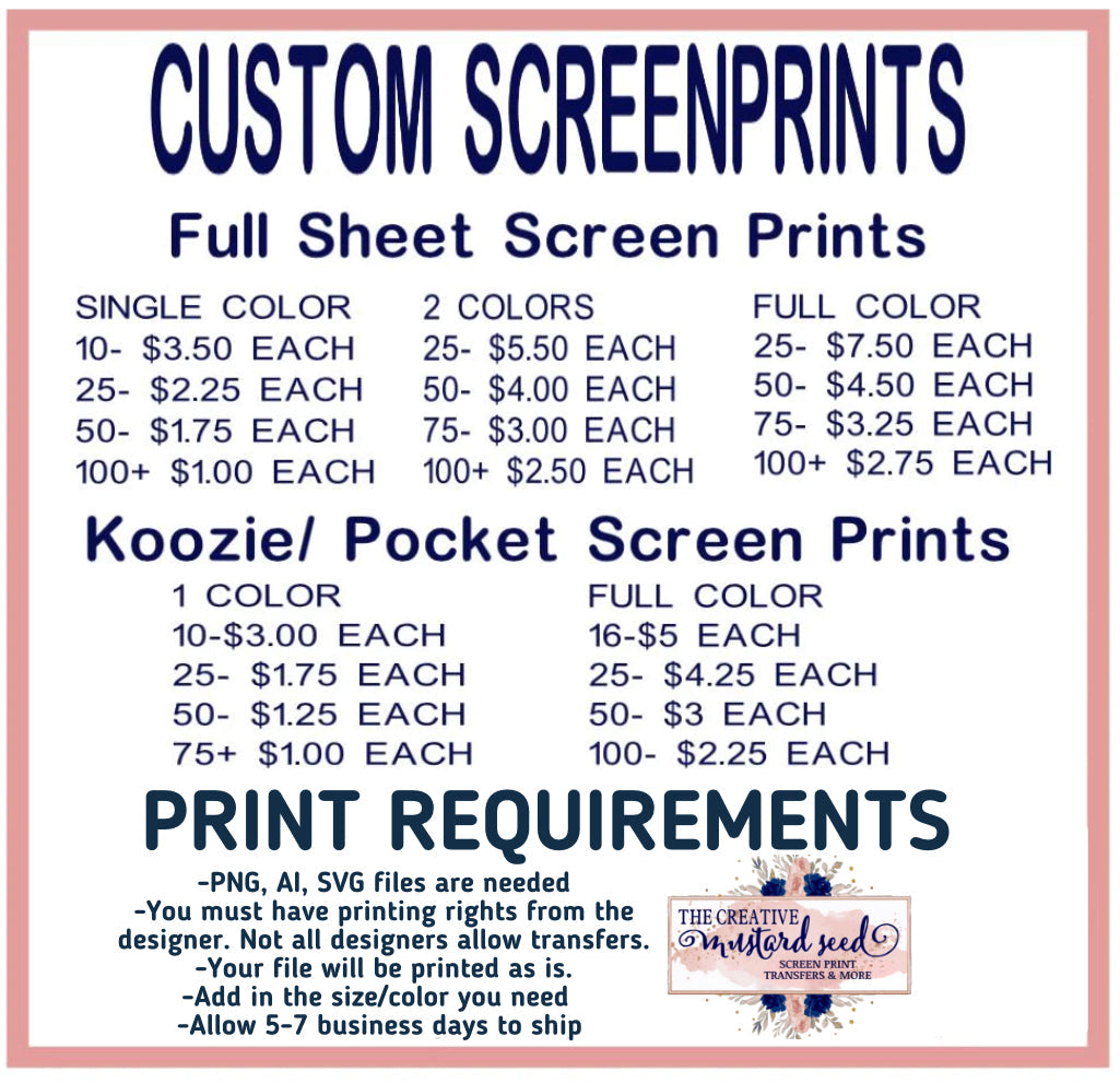 Custom FULL Color | Screen Print Transfer | Ships 5-7 Business Days ...