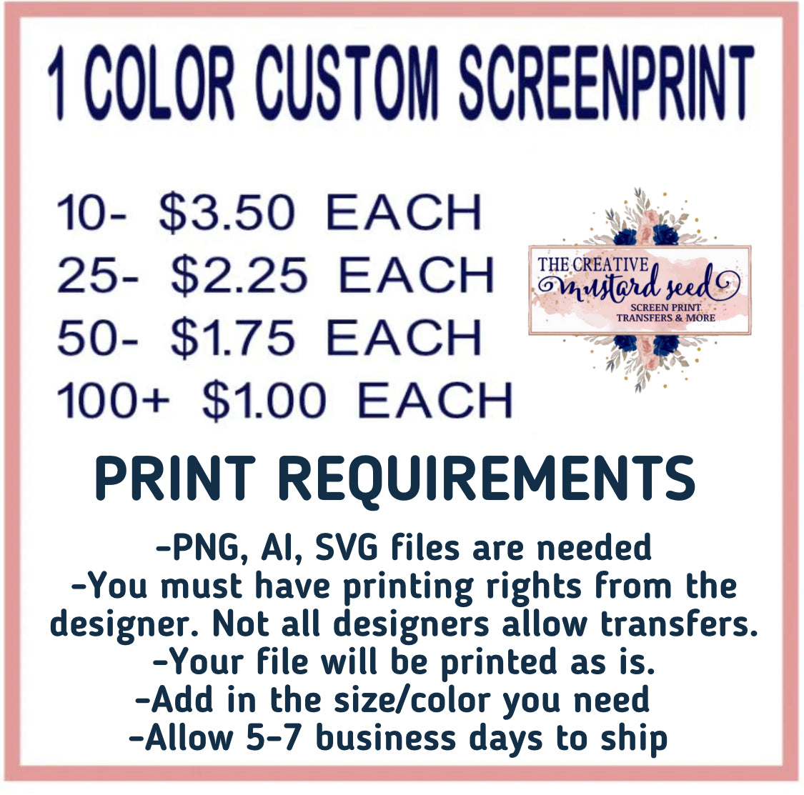 Custom 1 Color | RTS Screen Print Transfer | Ready to Press | Ships in ...
